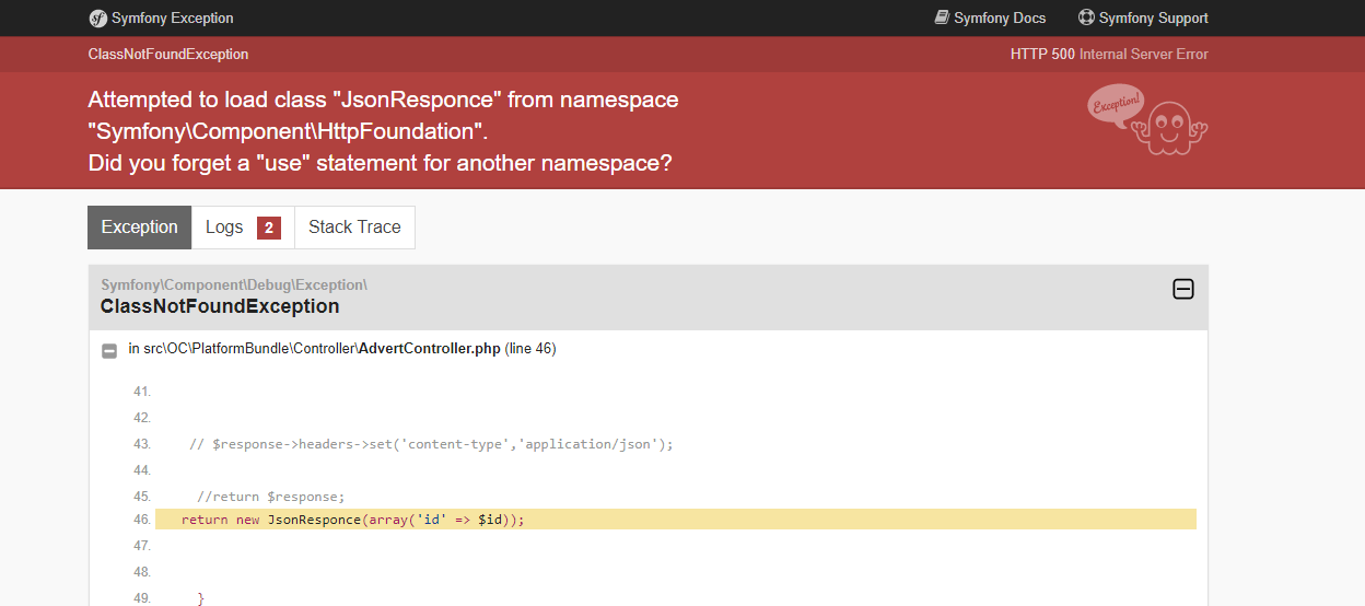 Résolu Symfony Namespace Attempted To Load Class Jsonresponce From Namespace Symfony